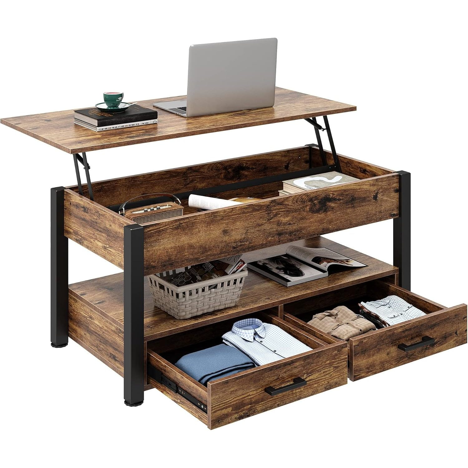 Lift Top Coffee Table, Coffee Table with Storage Drawers and Adjustable ...