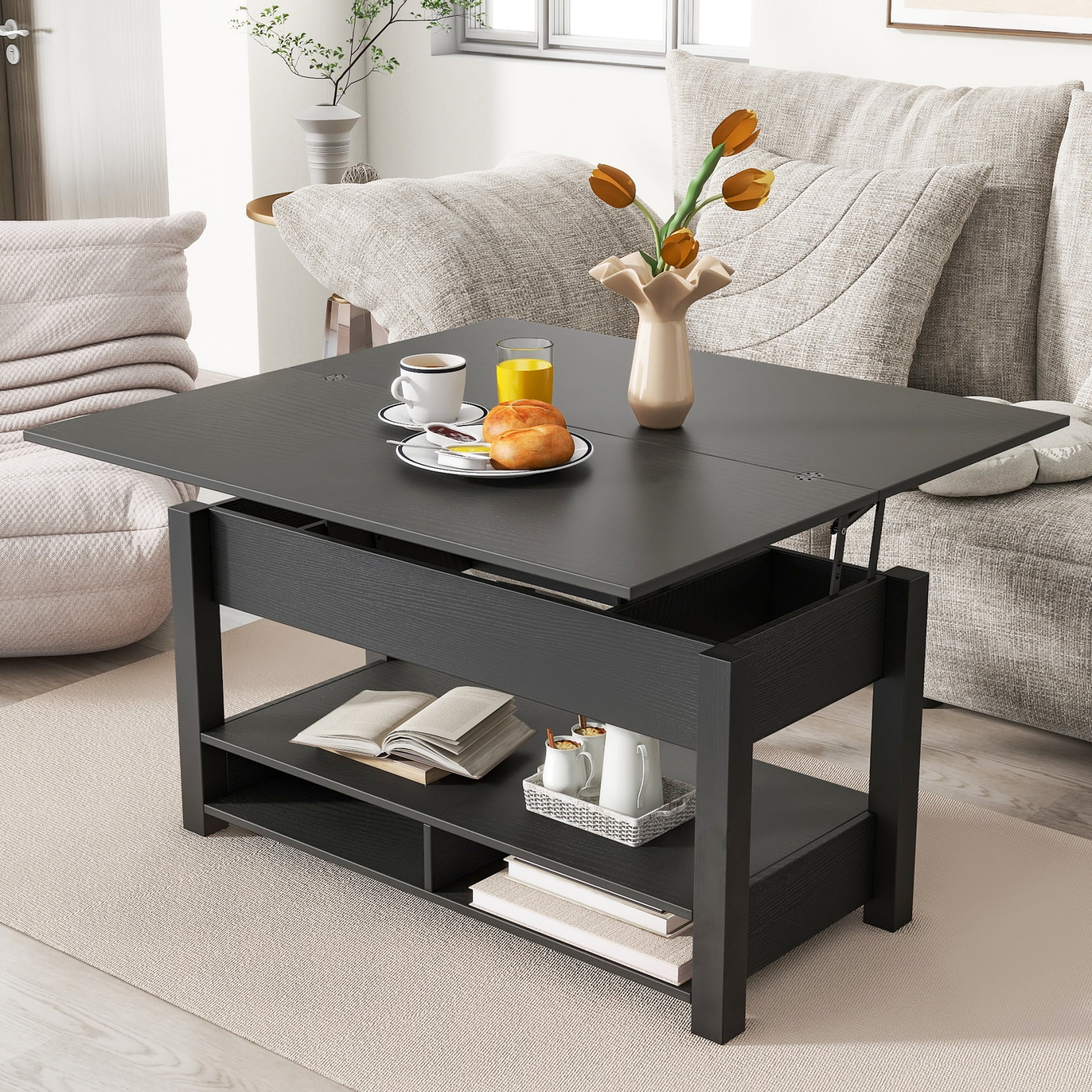 Lift Top Coffee Table With Expandable Tabletop Rising Center Table W