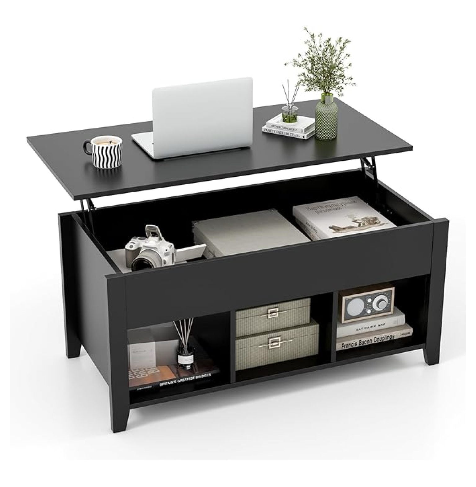 Lift Top Coffee Table, Farmhouse Center Table with Hidden Compartment ...