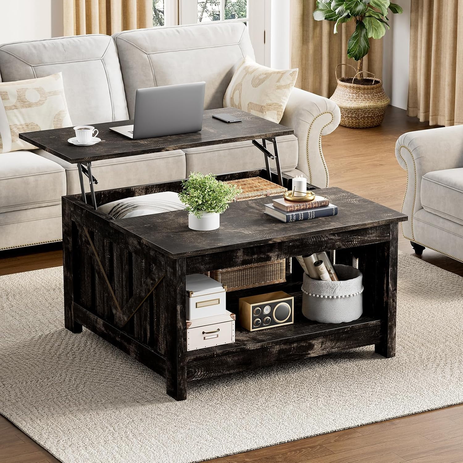 Lift Top Coffee Table, Farmhouse Coffee Tables with Storage, Small ...