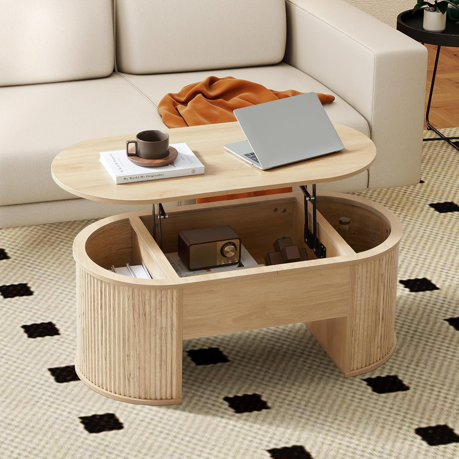 Lift Top Coffee Table, Fluted Coffee Table with Lifting Top, Wooden ...