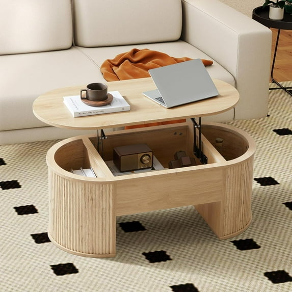 Lift Top Coffee Table, Fluted Coffee Table with Lifting Top, Wooden ...