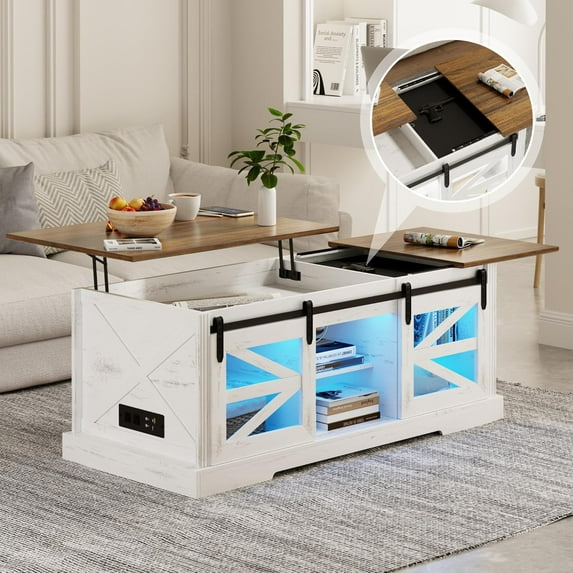 Lift Top Coffee Table with Gun Cabinet, 2 Sliding Barn Doors-Large ...