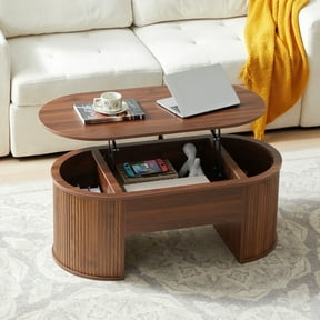 "LINSY HOME Fluted Coffee Table with Storage, Sliding Tambour Door, 39. ...