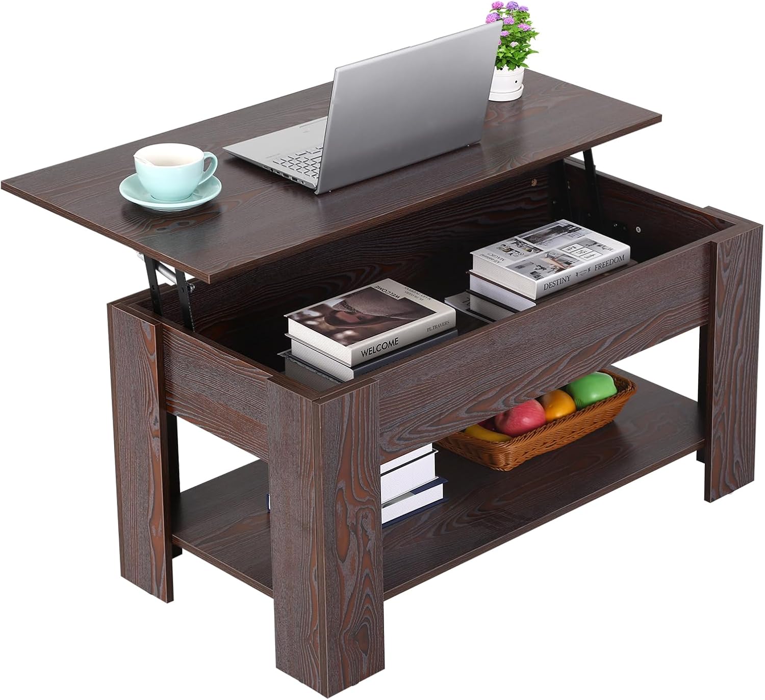 Lift Top Coffee Table with Hidden Compartment and Storage Shelf ...
