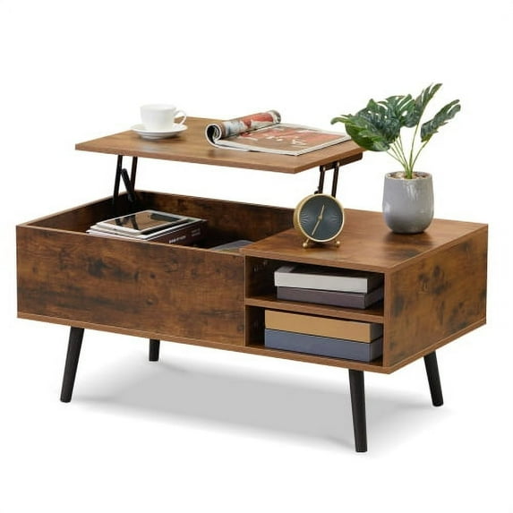 Lift Top Coffee Table with Hidden Compartment and Storage Shelf, Wooden ...