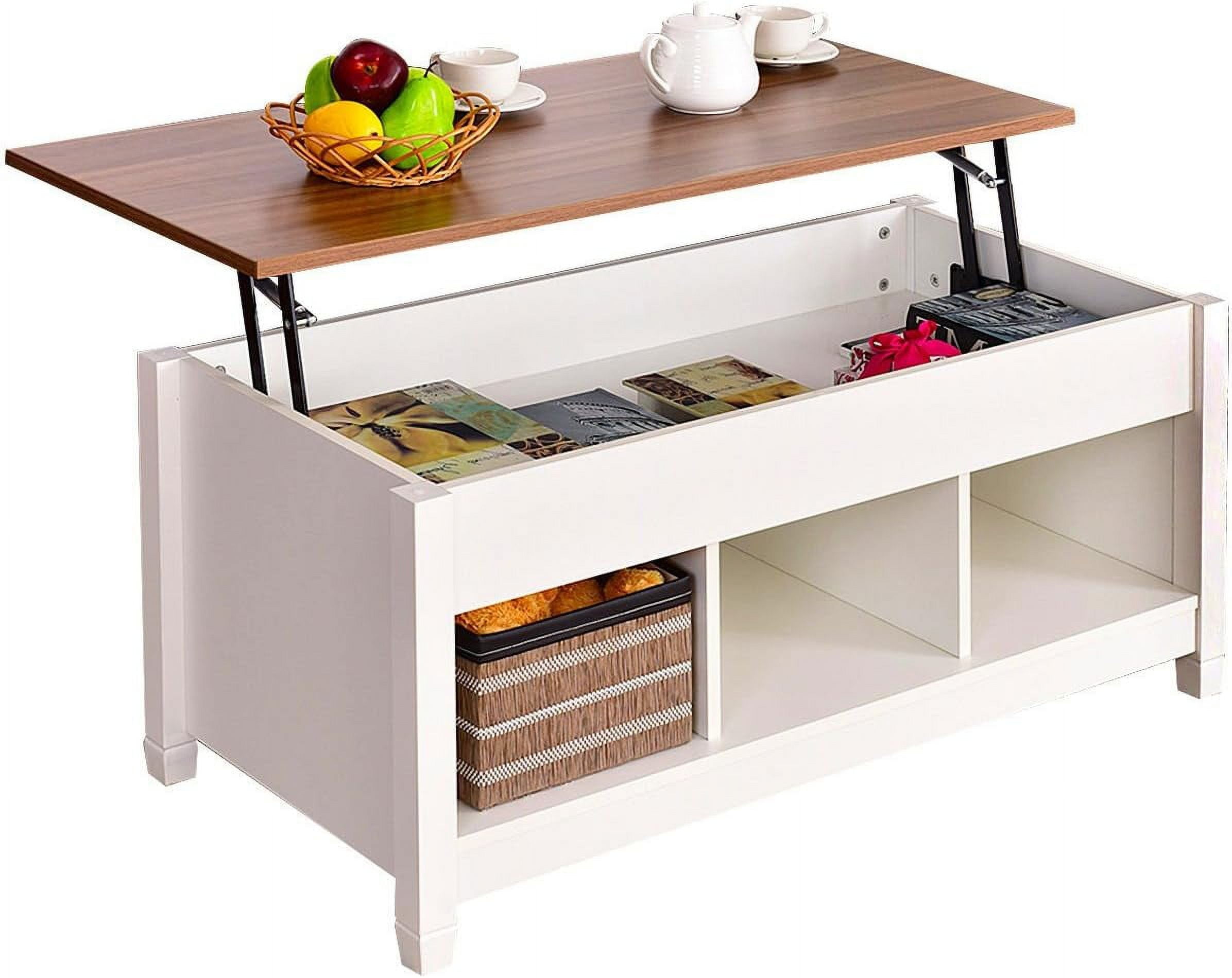 Lift Top Coffee Table Hidden Compartment and Shelves Modern writing or ...