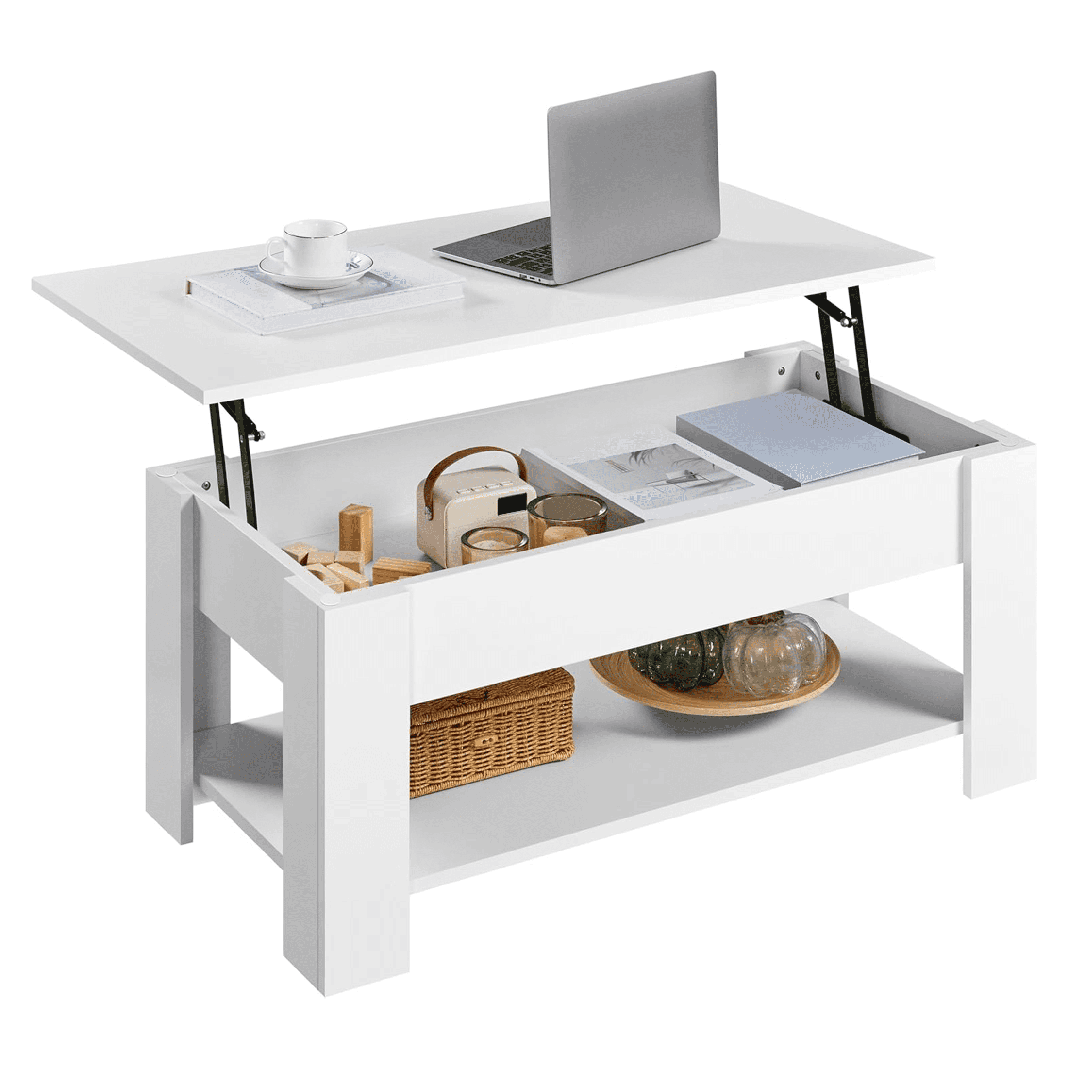 Lift Top Coffee Table with Hidden Storage Compartment and Open Shelf ...