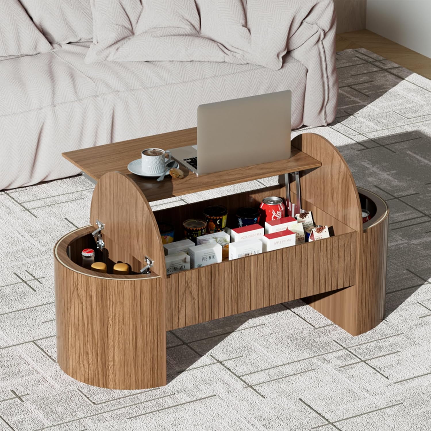 Lift Top Coffee Table with Hidden Storage Compartment, Oval Wooden ...