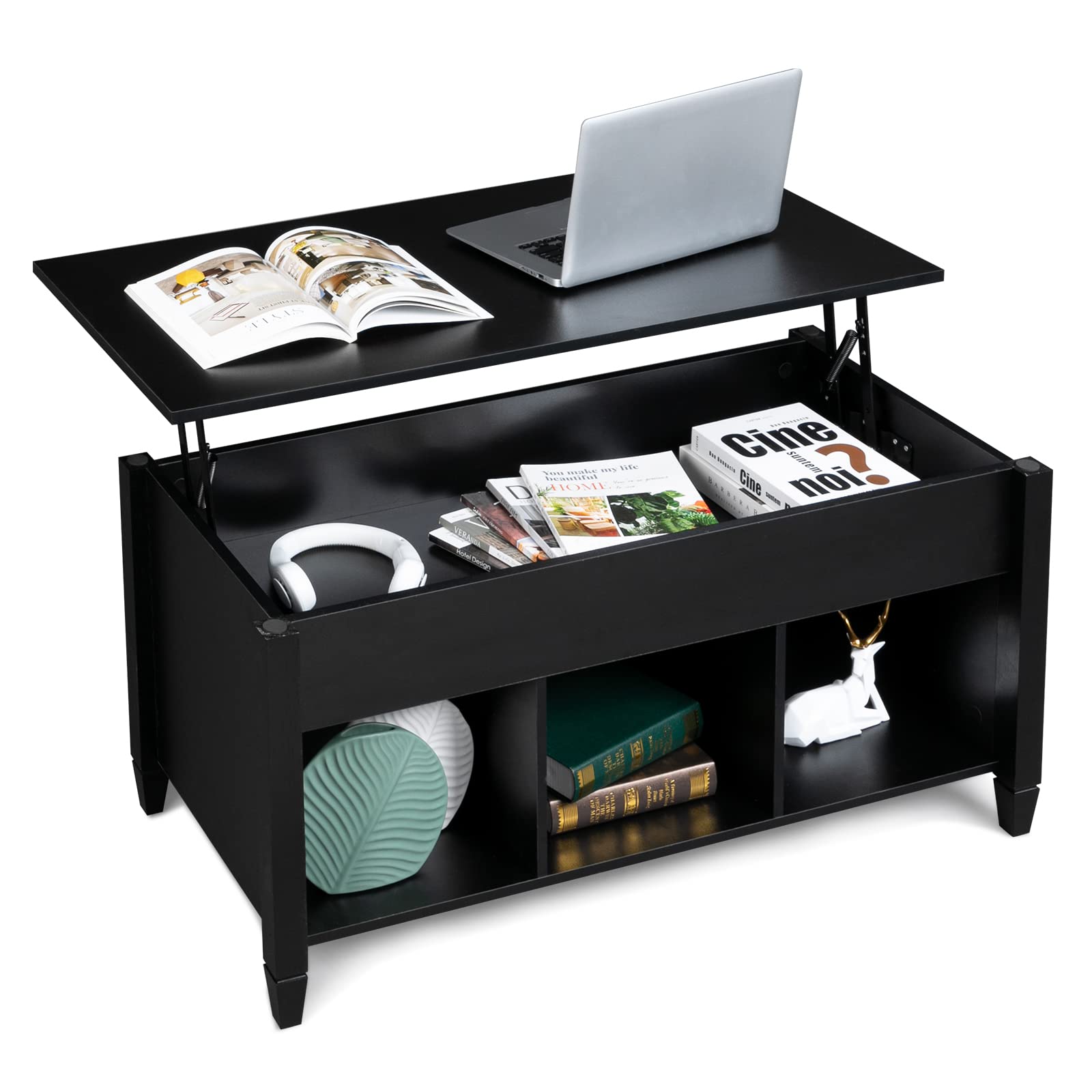 Lift Top Coffee Table with Hidden Storage Compartment, Wooden Central ...