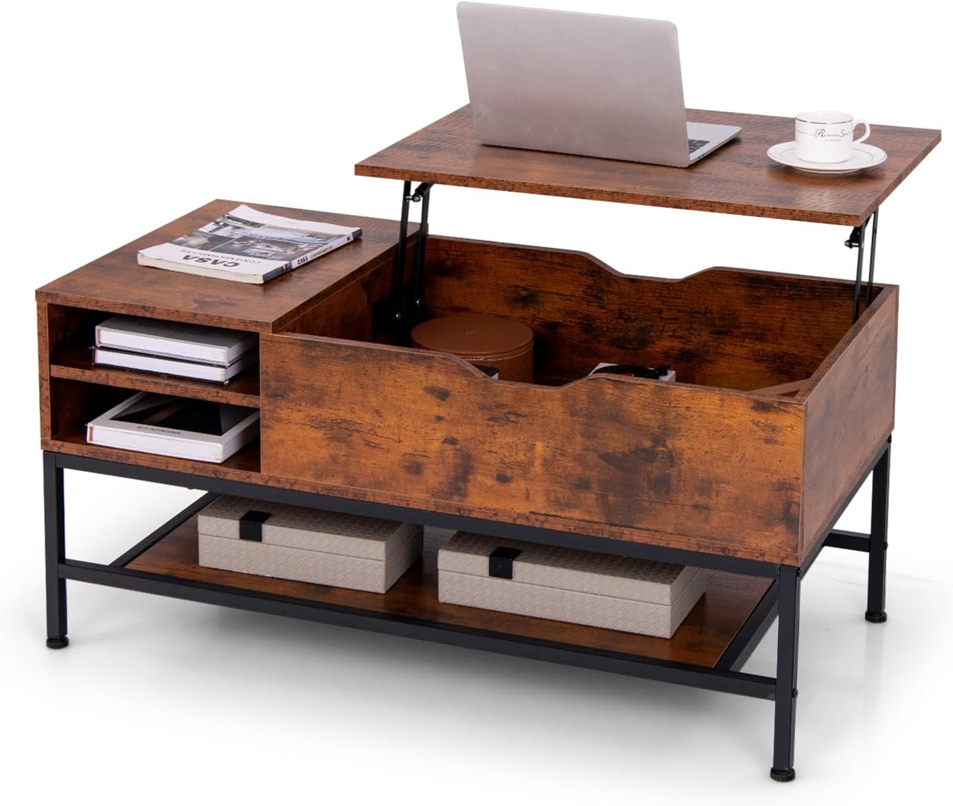 Lift Top Coffee Table, Industrial Living Room Table with Hidden ...