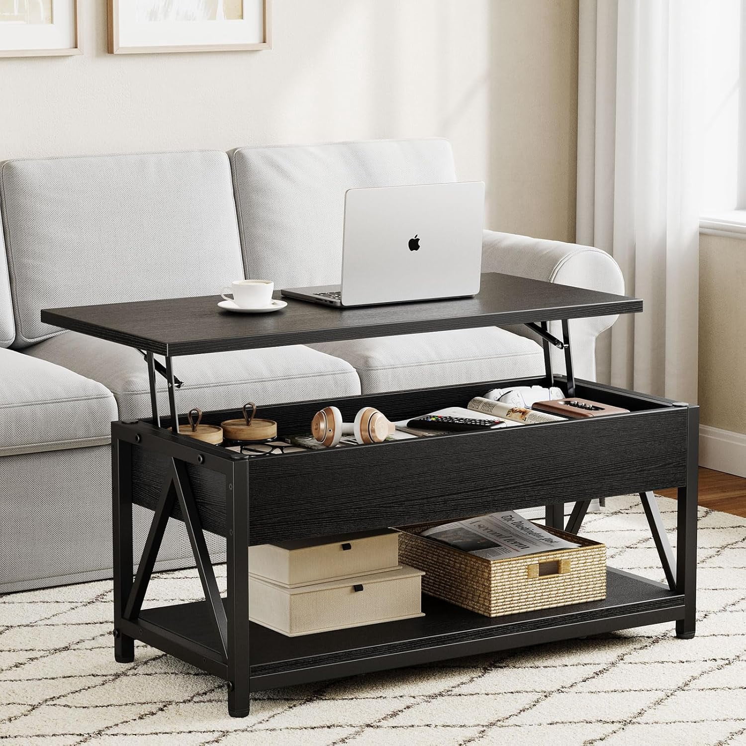 Lift Top Coffee Table,Lift Coffee Table with Storage Shelf and Large ...