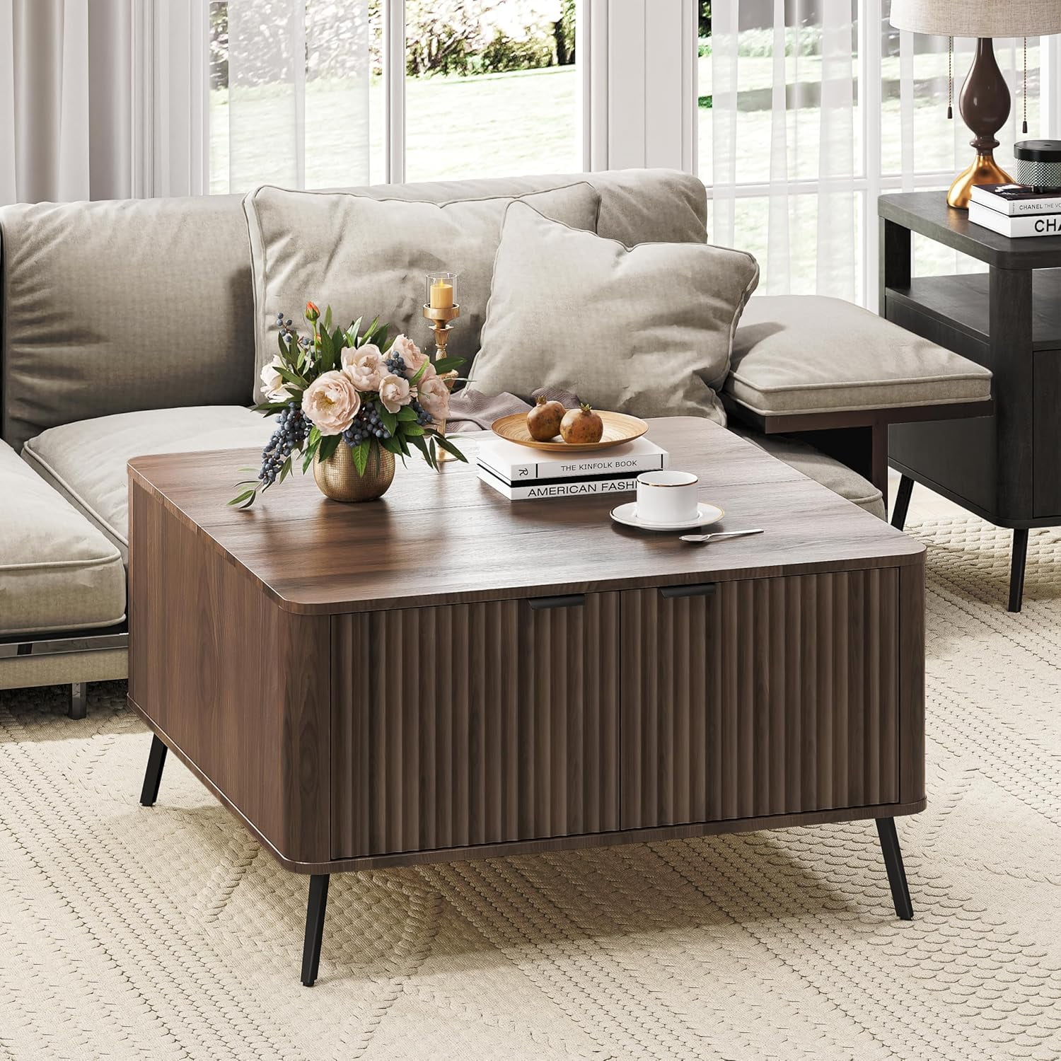 Lift Top Coffee Table for Living Room, 35.4" Square Large Coffee Table ...