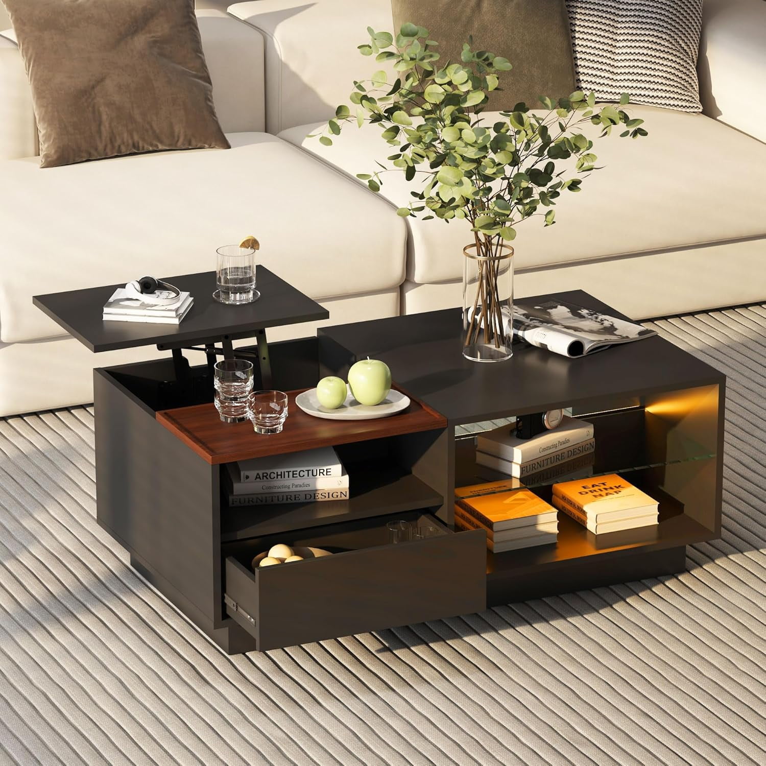 Lift Top Coffee Table Living Room Table with Large Storage,Led Coffee ...
