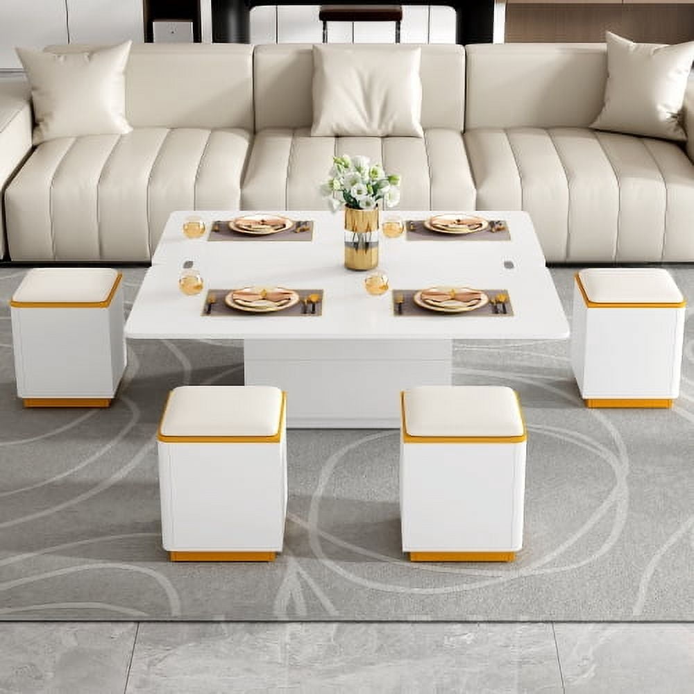 Lift-Top Coffee Table MDF, 3-in-1 Convertible Center Table with 4 ...