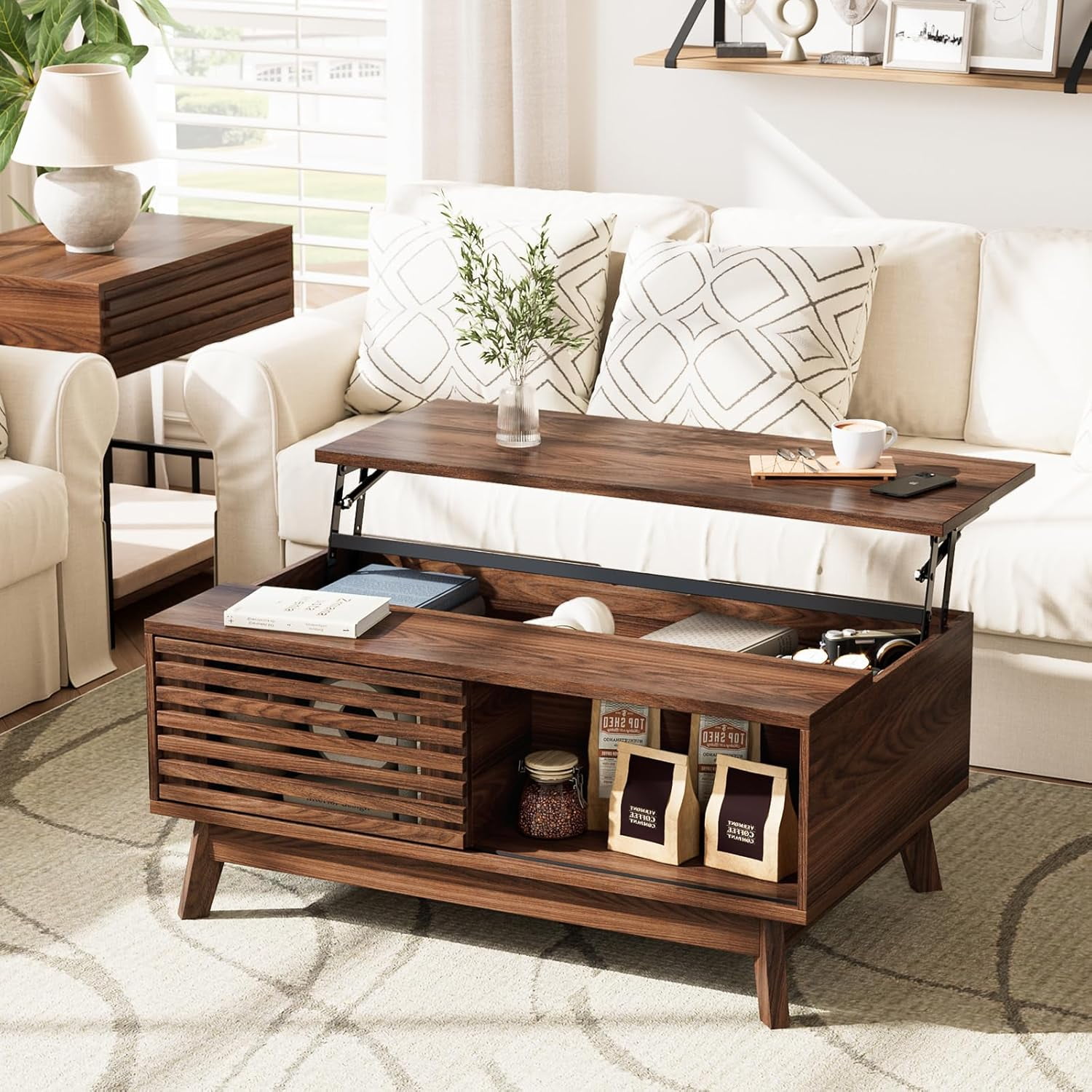 Lift Top Coffee Table, Mid Century Modern Coffee Table with Storage for ...