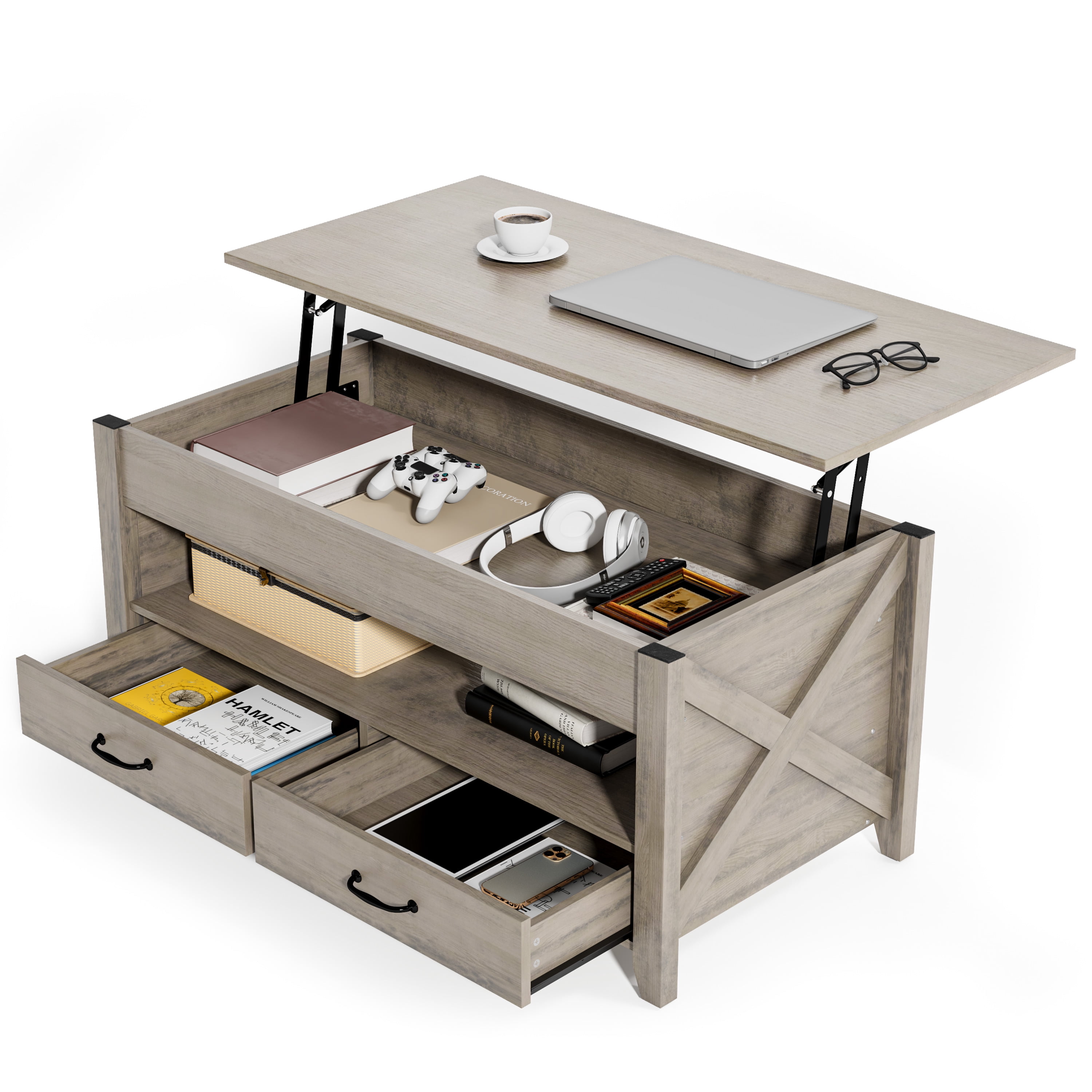 Lift Top Coffee Table, Modern Coffee Table with 2 Storage Drawers and ...