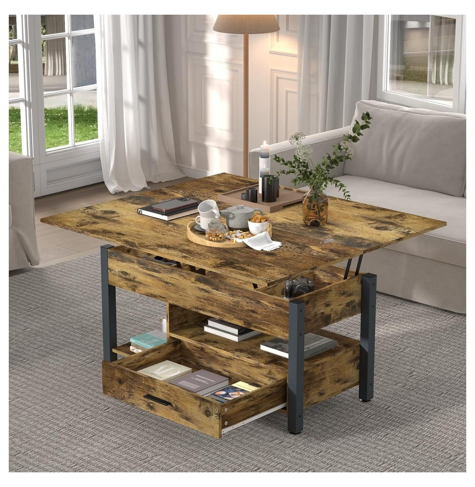 Lift Top Coffee Table, Multi-Function Convertible Coffee Table with ...