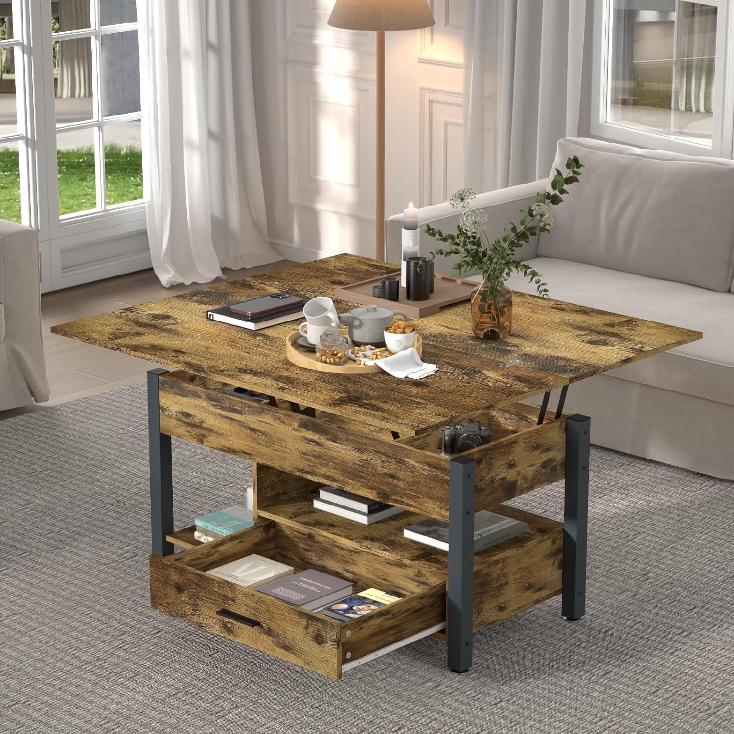 Lift Top Coffee Table, Multi-Function Convertible Coffee Table with ...