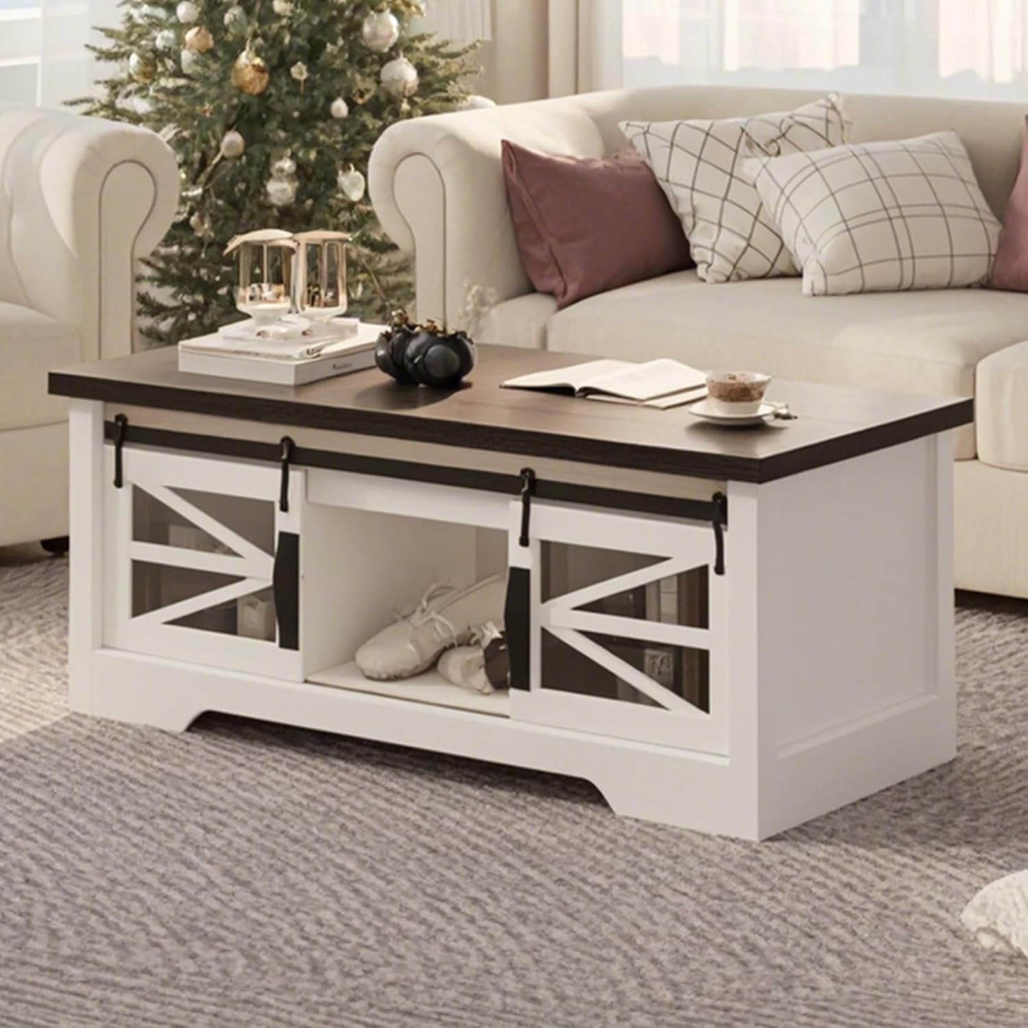 Lift Top Coffee Table, Multifunction Coffee Table with Sliding Barn ...