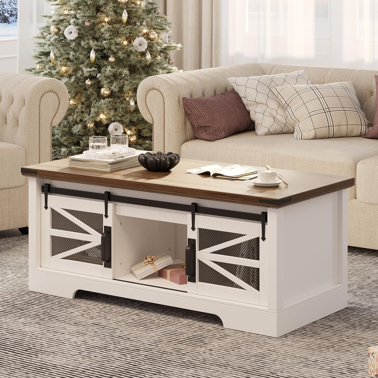 Lift Top Coffee Table, Multifunction Coffee Table with Sliding Barn ...