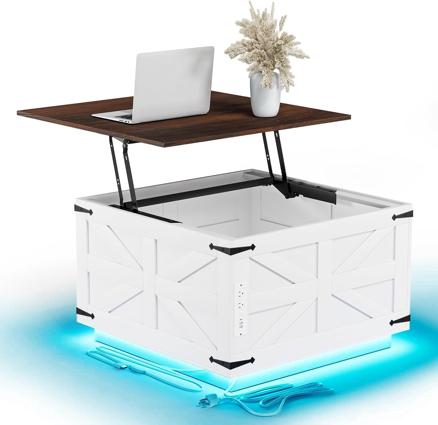 Lift Top Coffee Table with Power Outlets and Storage Farmhouse Square ...