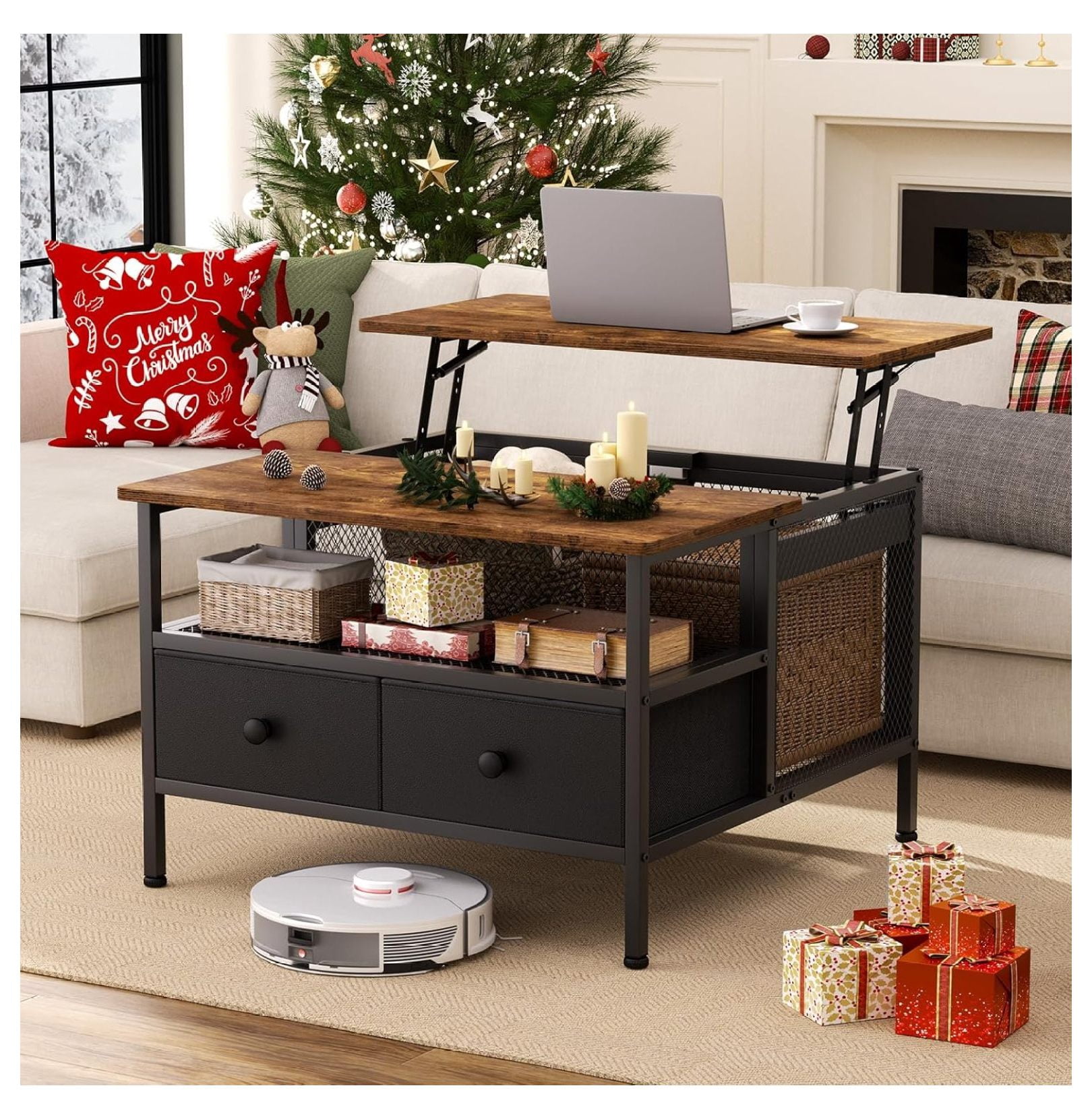 Lift Top Coffee Table, Square Coffee Table Metal Wood, Farmhouse Lift ...