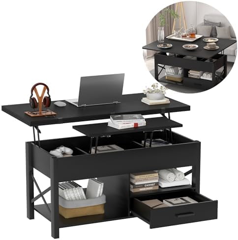 Lift Top Coffee Table with Storage, Convertible Coffee Table Converts ...