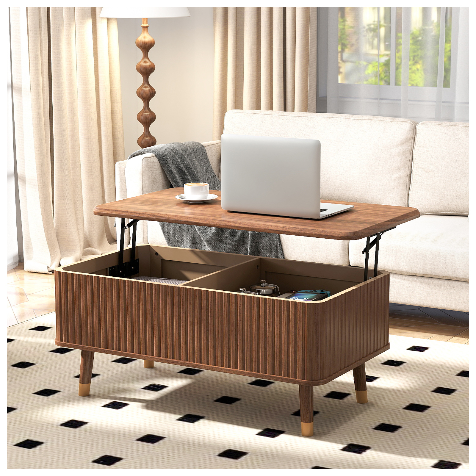 Center Table, Low Table Writing Desk Coffee Table with 100% Solid Wood ...