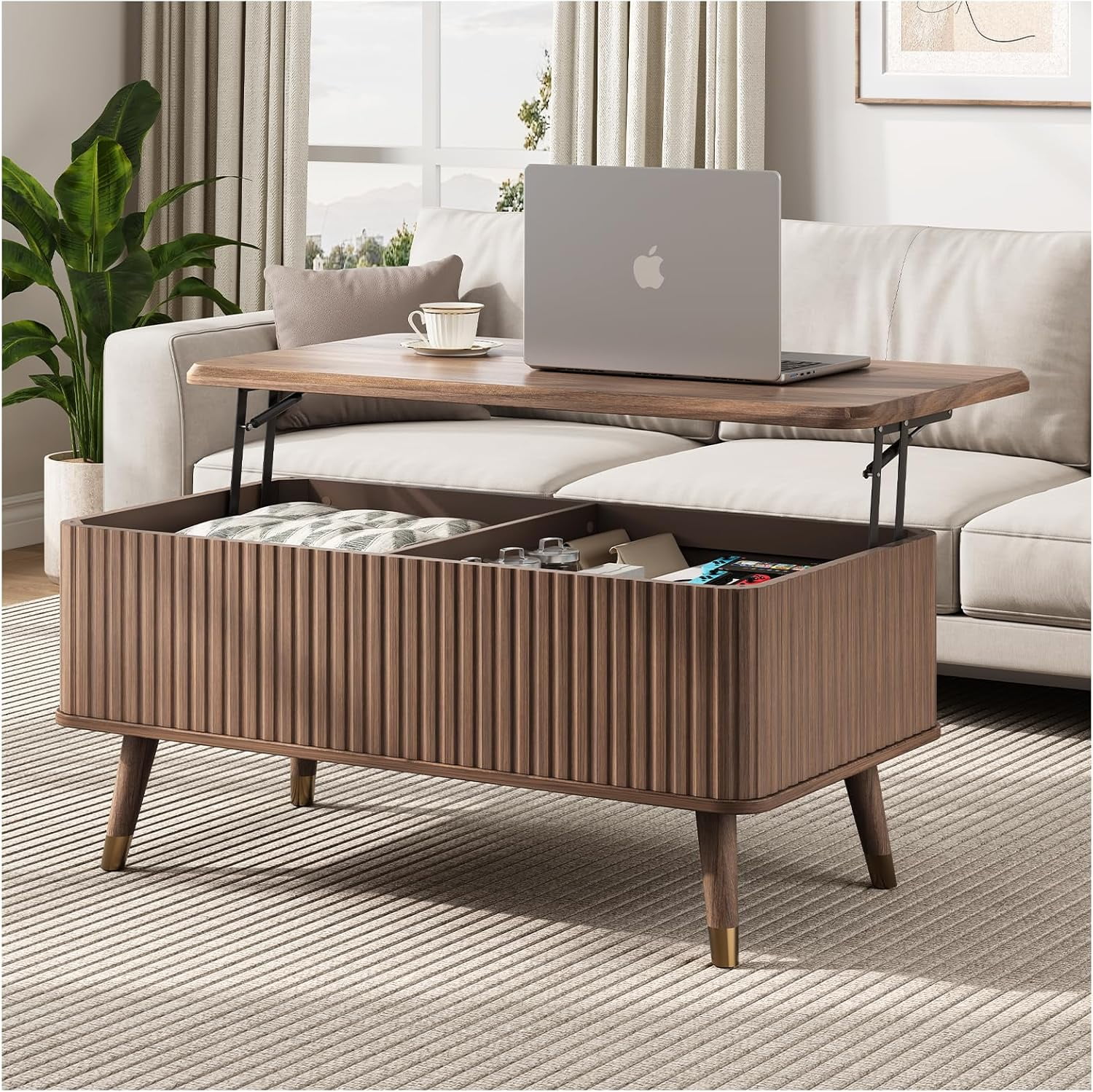 Lift Top Coffee Table with Storage, Mid-Century Modern Rectangle Coffee ...