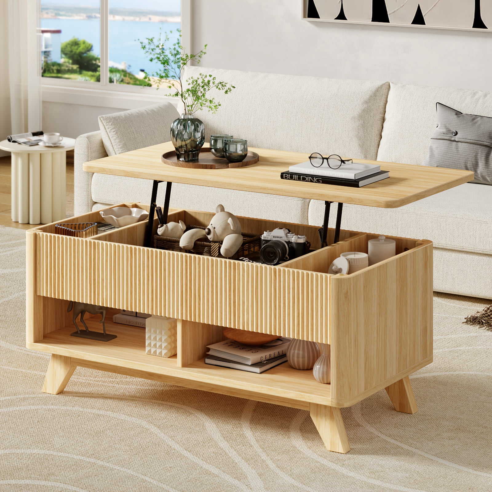 Lift Top Coffee Table with Storage Shelf and Hidden Compartment ...