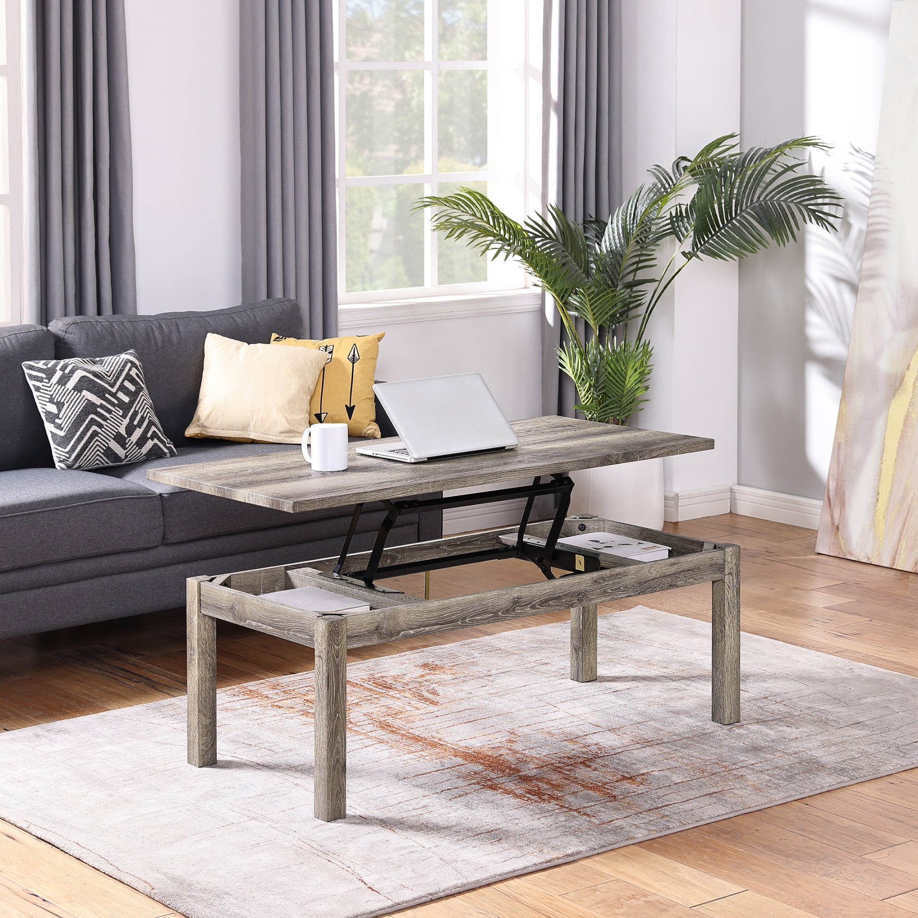 Lift Top Coffee Table with Storage Shelf & Hidden Compartment, Modern ...