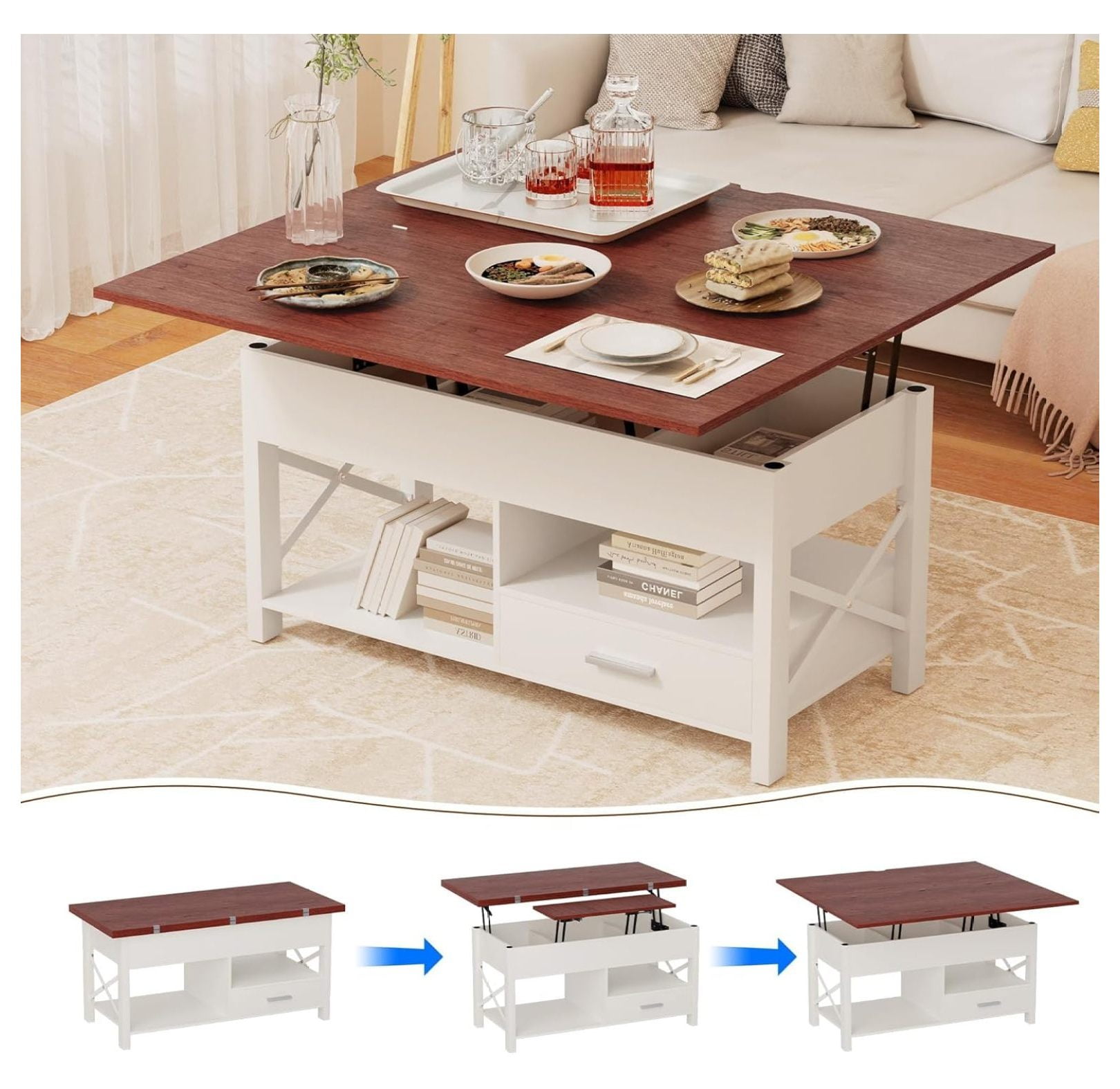 Lift Top Coffee Table with Storage, White Lift Top Coffee Table with ...