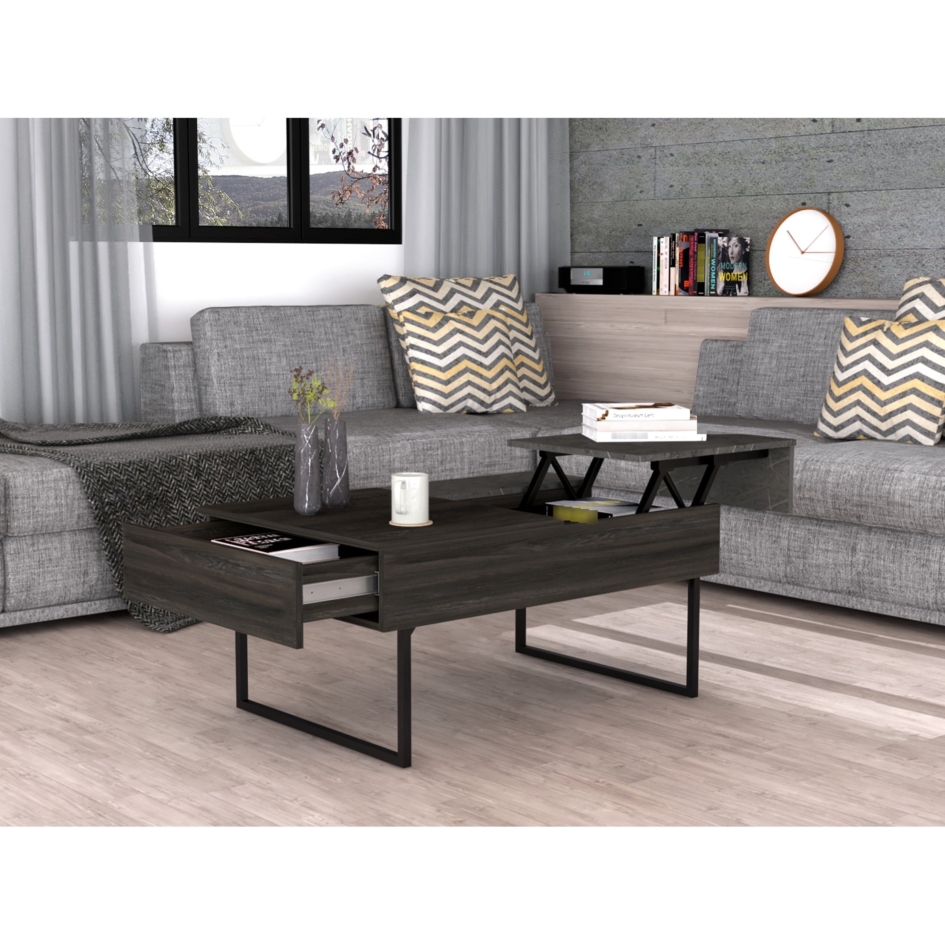 Lift Top Coffee Table In Style, Concealed Storage & Drawer, Extensive ...