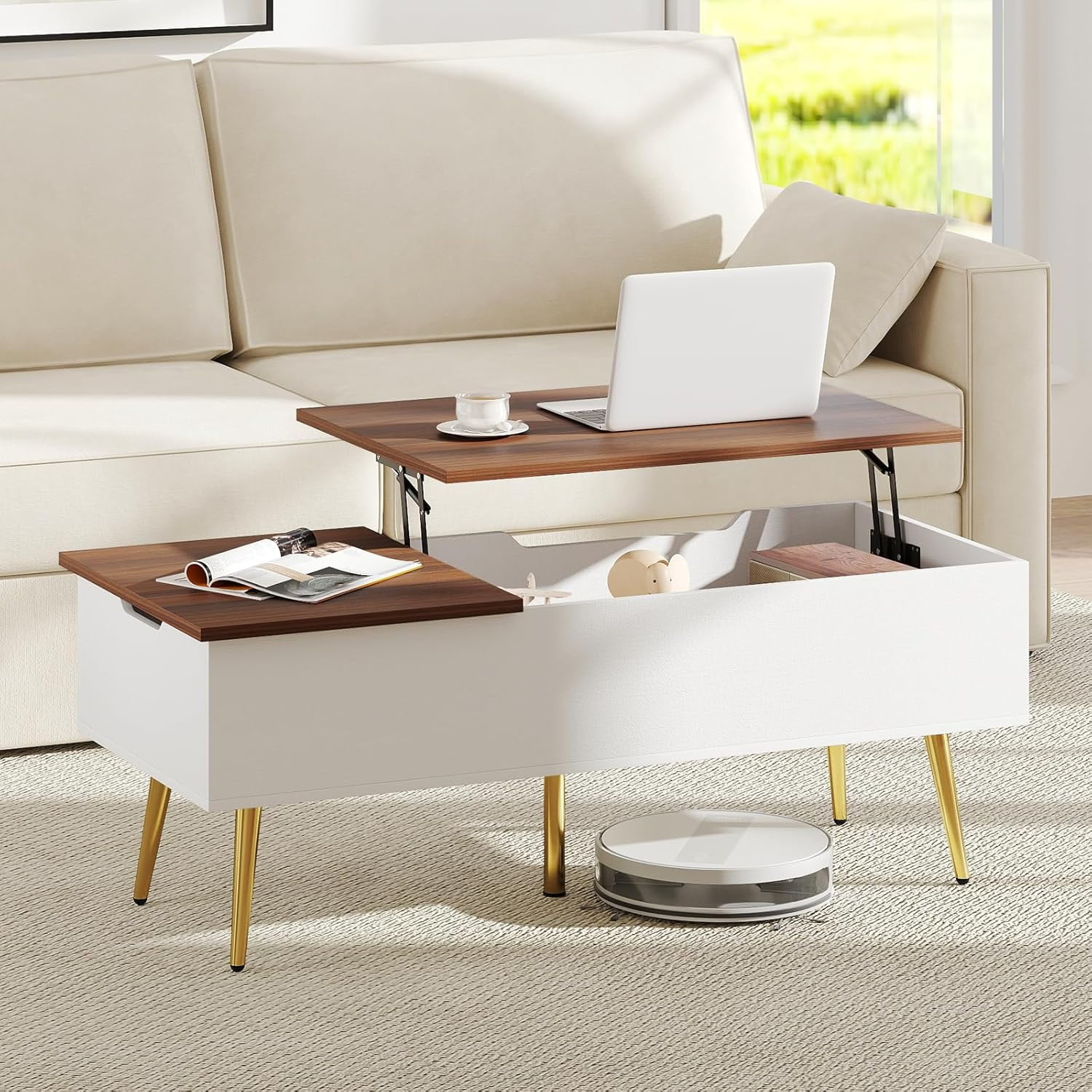 Lift Top Coffee Table, Wood Center Table with Storage, Lift Tabletop, 2 ...