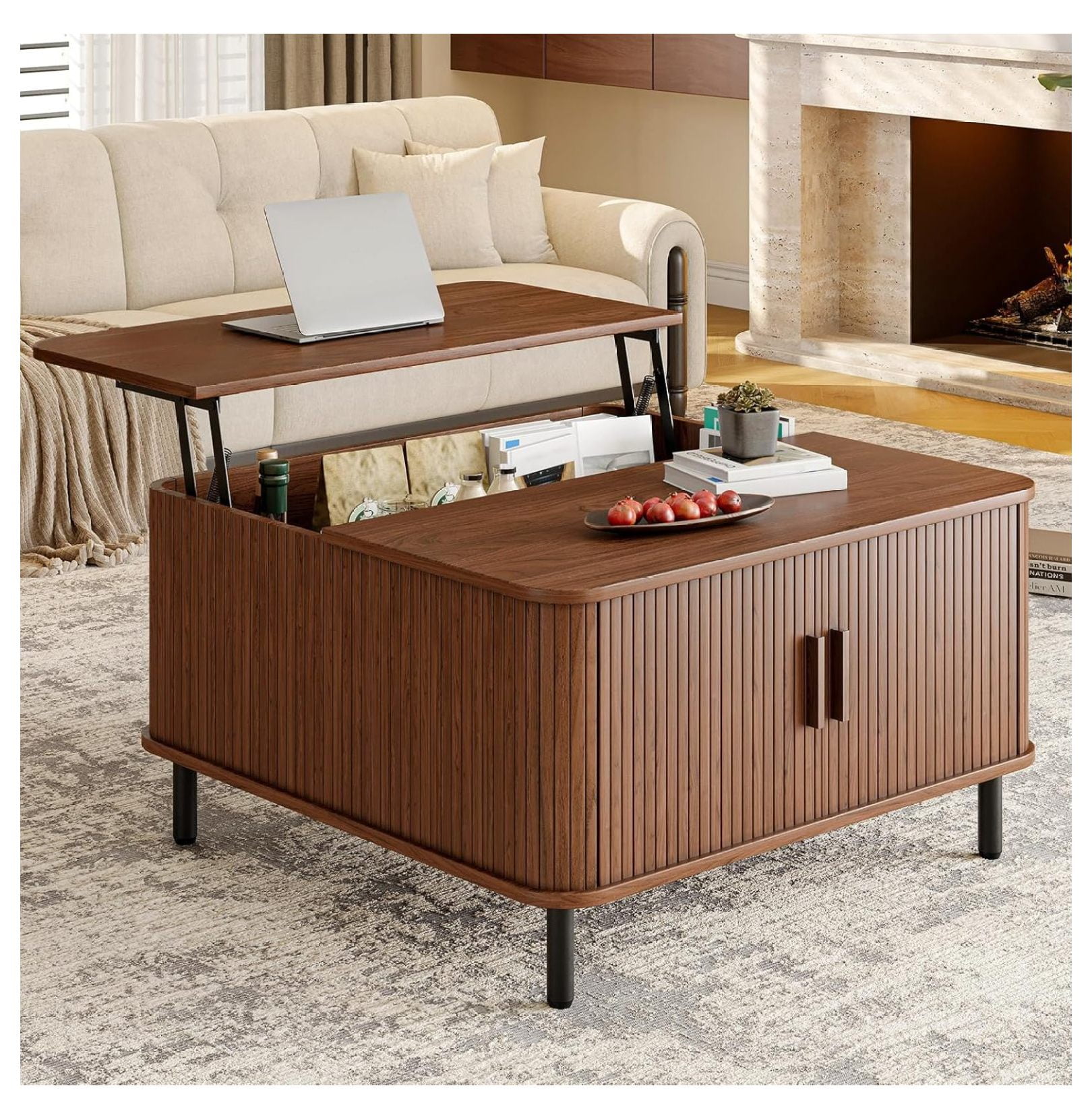 Lift Top Coffee Table, Wood Square Coffee Table with Large Compartment ...