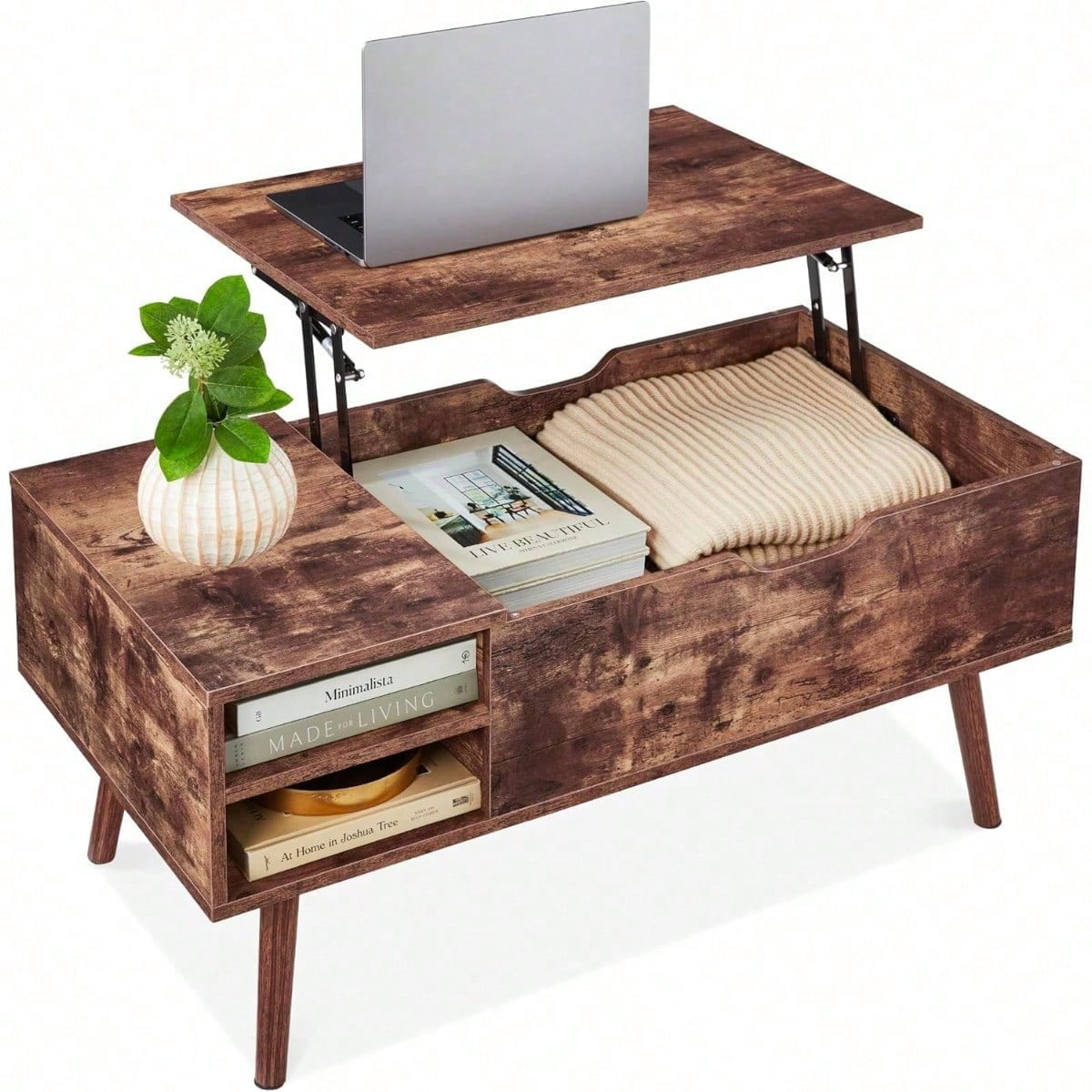 Lift Top Coffee Table, Wooden Mid-Century Modern Multifunctional Accent ...
