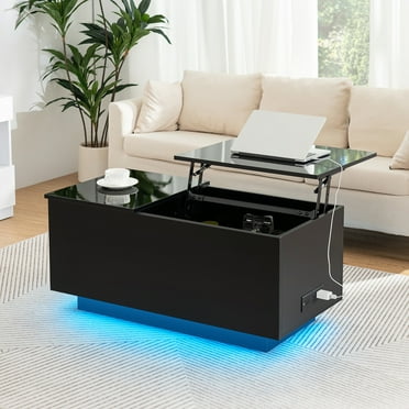 Hommpa Lift Top Coffee Table with Charging Station Gray Rectangle 22.83 ...