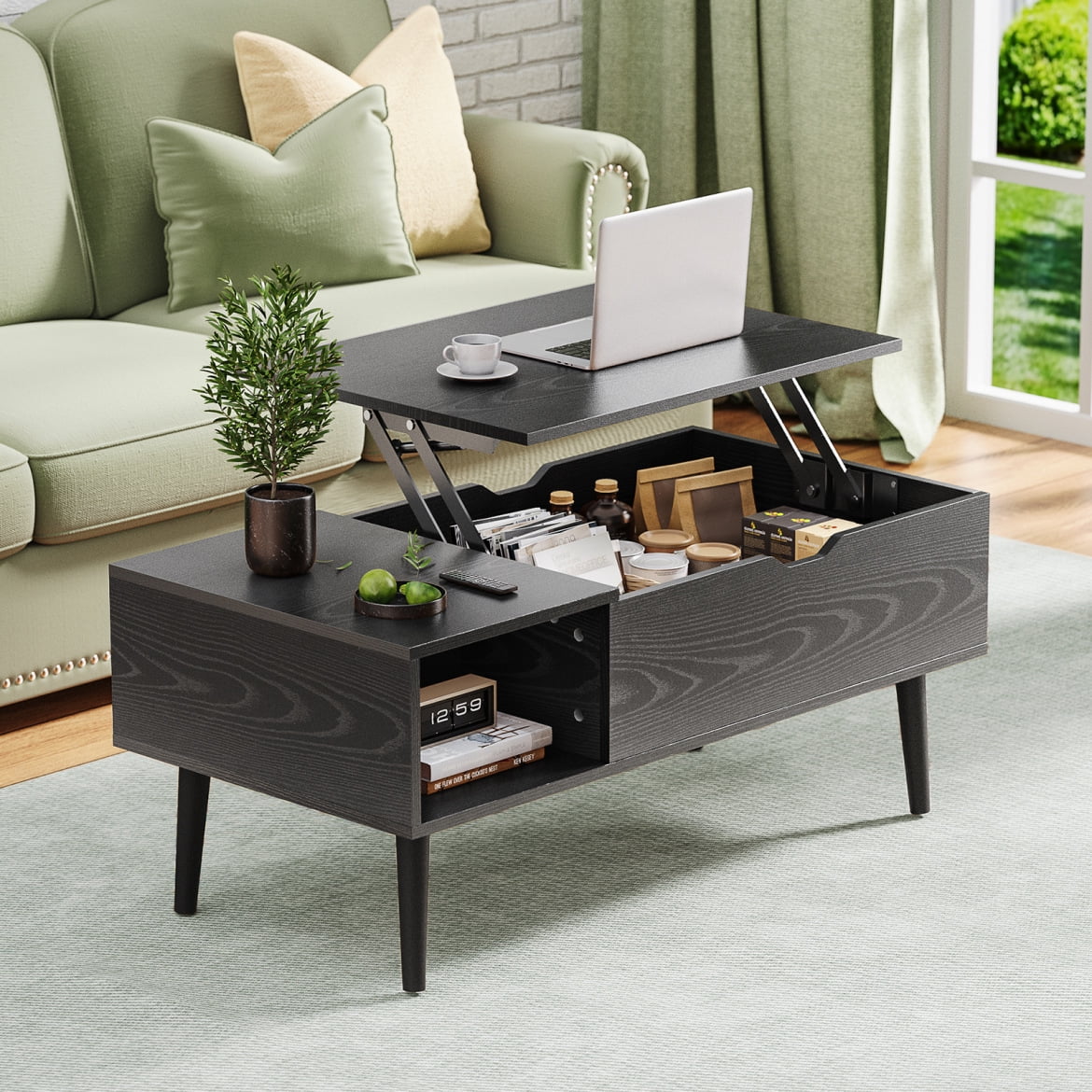 Lift Top Coffee Table with Hidden Compartment & Adjustable Shelf, Small ...