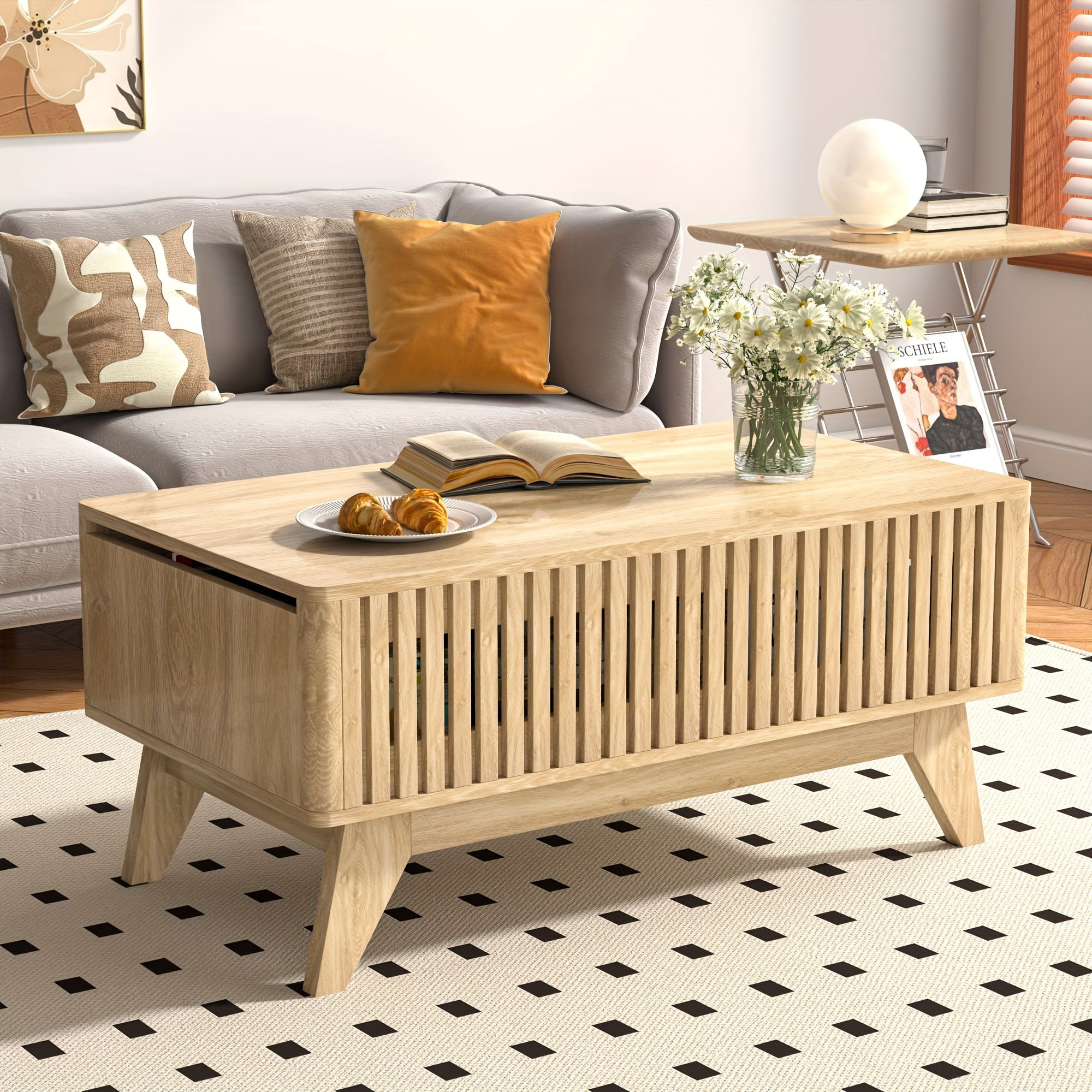 Lift Top Coffee Table with Hidden Compartment, Mid Century Modern ...