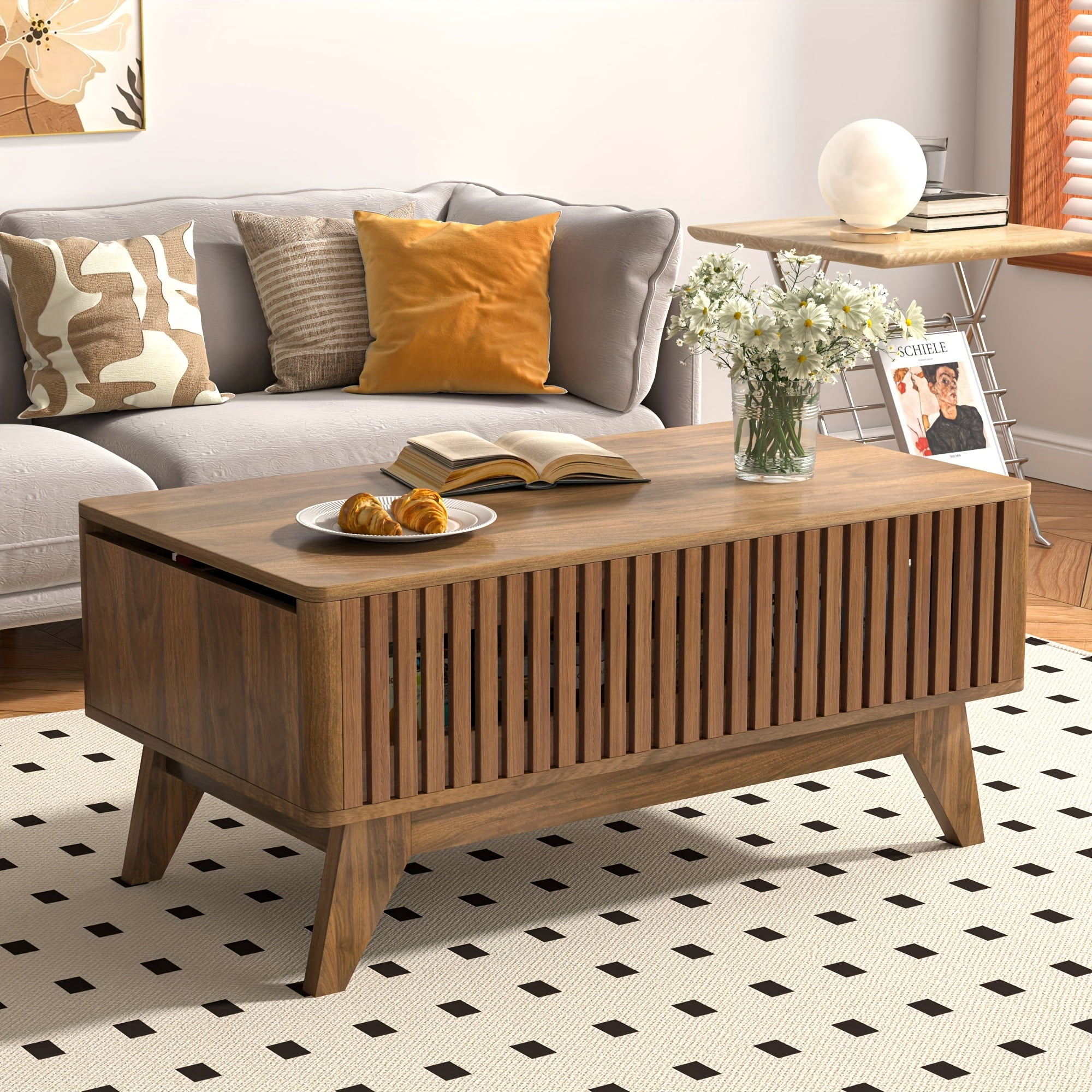 Lift Top Coffee Table with Hidden Compartment, Mid Century Modern ...