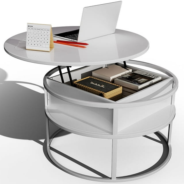 Lift Top Coffee Table with Hidden Compartment Storage Shelf Round ...