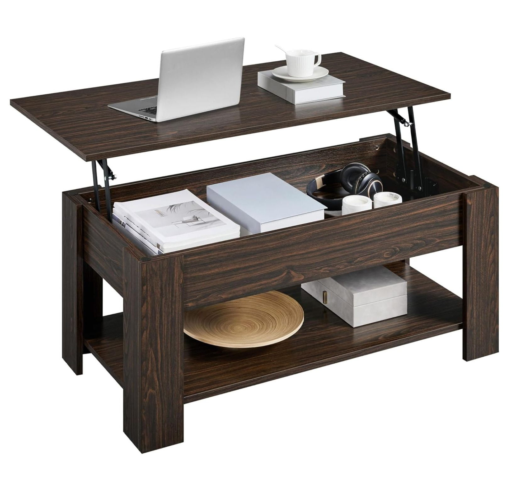 Lift Top Coffee Table with Hidden Compartment and Storage Shelf, Rising ...