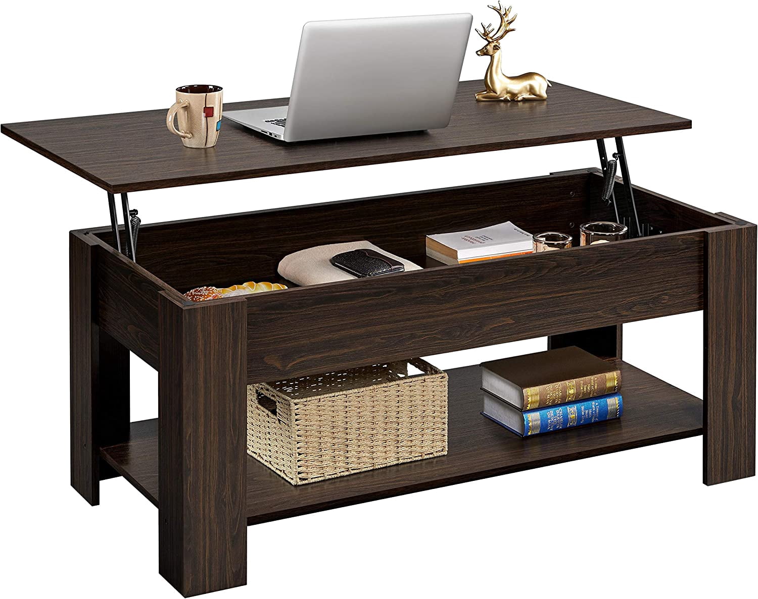 Lift Top Coffee Table with Hidden Compartment and Storage Shelf, Rising ...