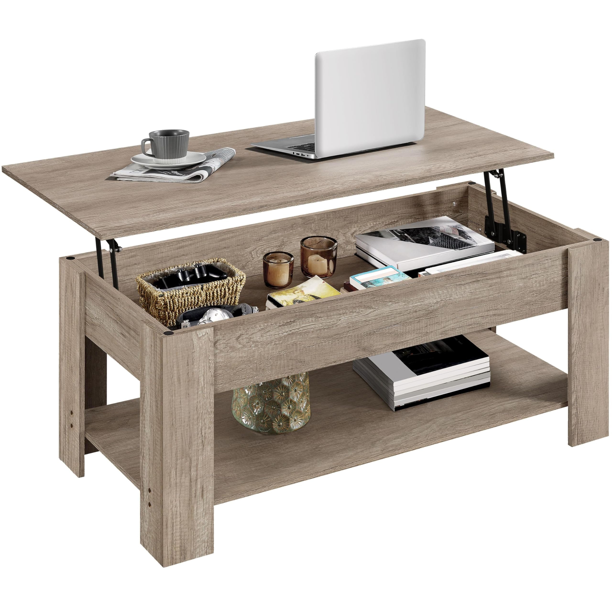 Lift Top Coffee Table with Hidden Compartment and Storage Shelf, Rising ...