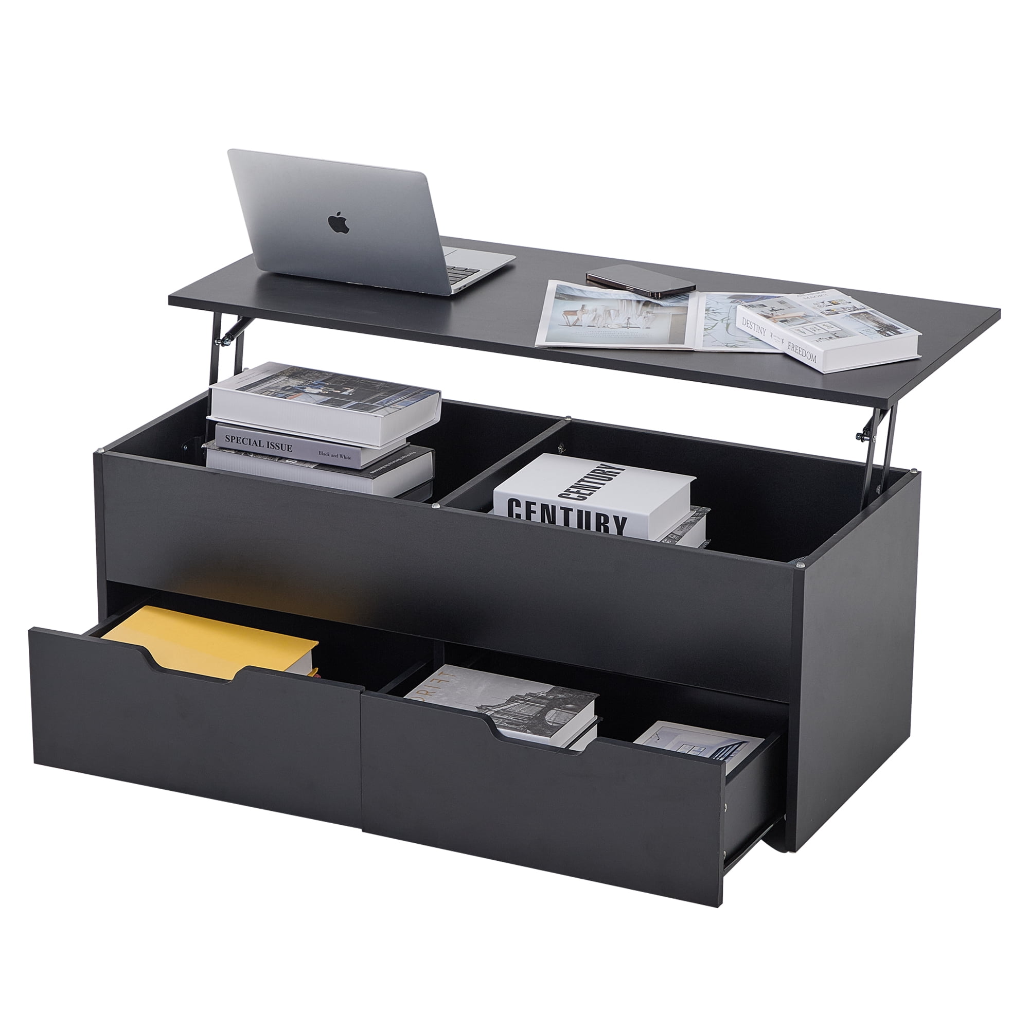 Lift-Top Coffee Table with Hidden Storage & 2 Drawers, Adjustable ...