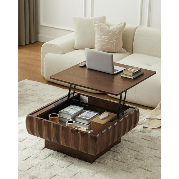 Fsbecl Fluted Lift Top Coffee Table with Hidden Storage, 31.6 Inch ...