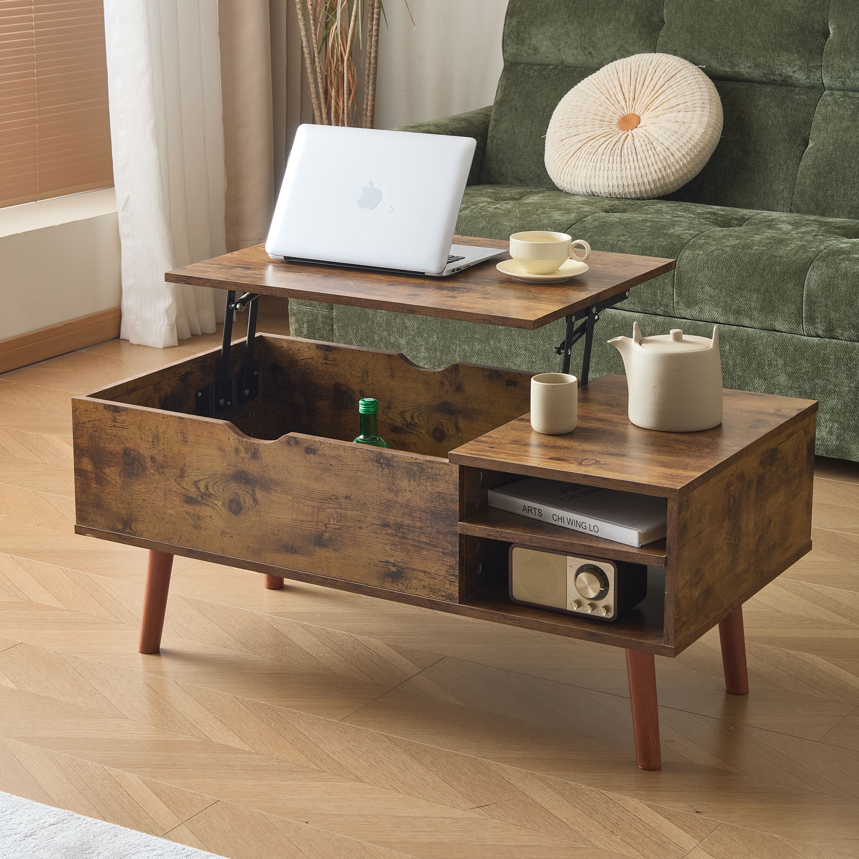 Lift Top Coffee Table with Hidden Storage & Adjustable Shelf ...