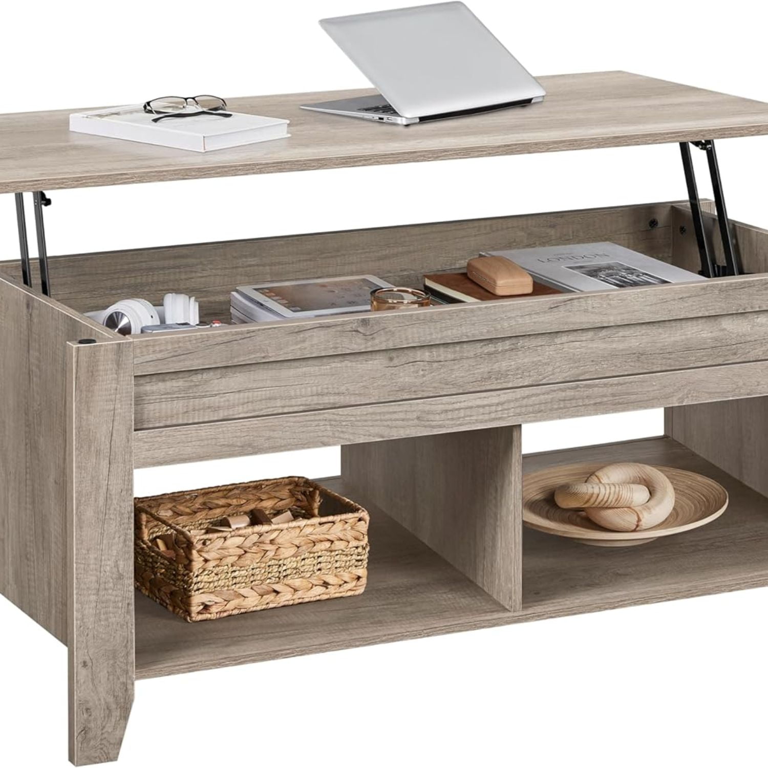 Lift Top Coffee Table with Hidden Storage Compartment & Lower Shelf ...