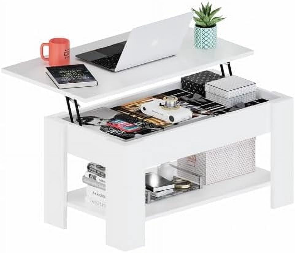 Lift Top Coffee Table with Hidden Storage Compartment & Open Shelves ...